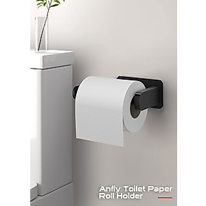 Anfly RV Camper Self Adhesive Toilet Paper Holder with 2 Hanging Hooks for Campers, Bathroom, Kitchen and Bedroom,No Drill/Stick On Toilet Paper Holder Wall Mount, Black