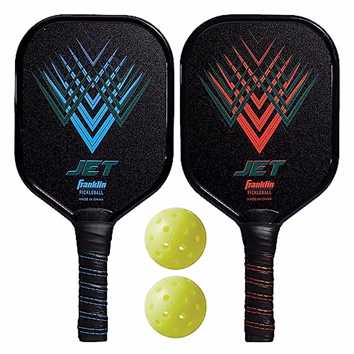 Franklin Sports Pickleball Paddles + Balls Starter Set - 2 Player Pickleball Rackets + Pickleballs - (2) Jet Aluminum Pickleball Paddles + (2) X-40 Pickleballs - USA Pickleball (USAPA) Approved
