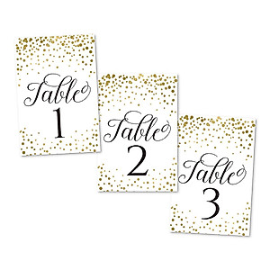 Hadley Designs Gold Table Numbers 1-20, Wedding Table Numbers, Table Numbers for Wedding Reception Centerpiece, Black and Gold table numbers, Double Sided Table Number Cards - 4 x 6 Inches