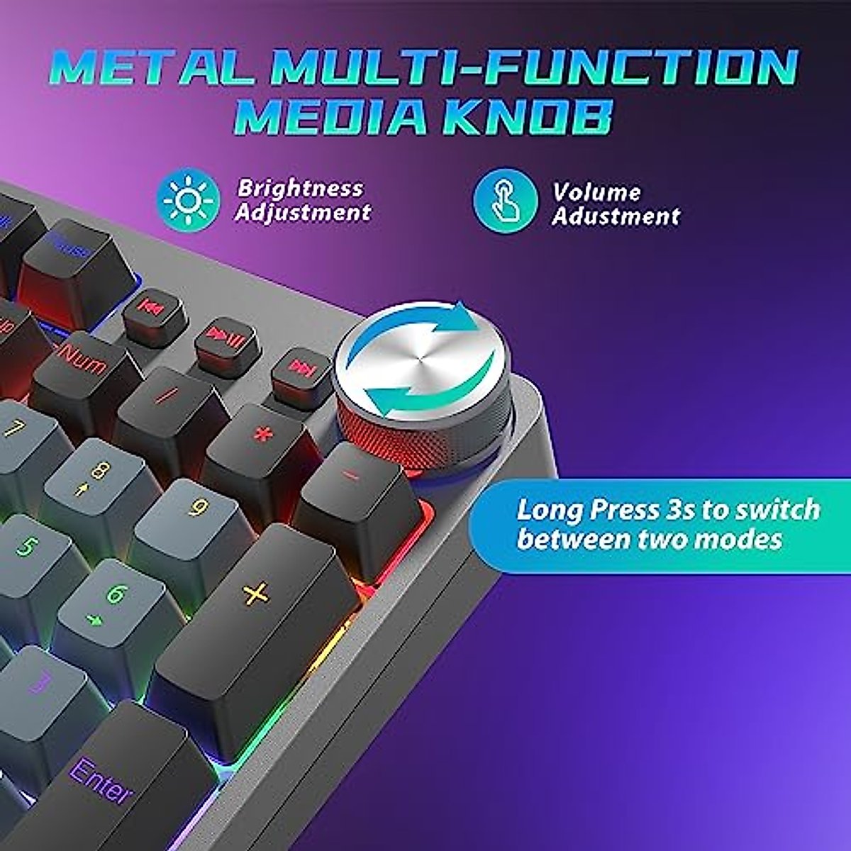 Mechanical Gaming Keyboard, RGB Backlit 104 Keys Full Size Keyboard with Multimedia Knob, Double Shot Keycaps, Full Anti-Ghosting, Blue Switch Wired Computer Keyboard for Windows PC Mac Xbox Gamer