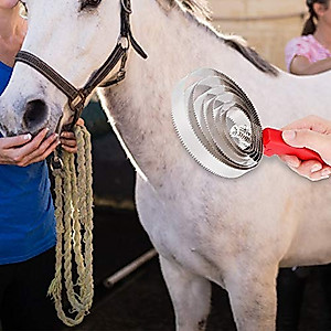 Gojiny 6 Ring Curry Comb Reversible Metal Horse Curry Comb Stainless Steel Dog Spring Curry Comb with Comfortable Grip for Grooming Shedding Horse Sheep and Pet