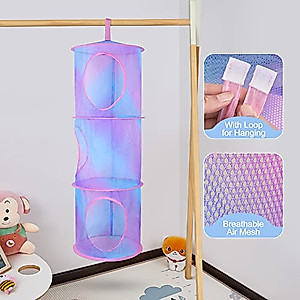 FIOBEE Stuffed Animals Hammock Net Toy Storage 2 Pack Hanging Stuffed Animals Organizer Holder Mesh Toy Organizer with 3 Compartments for Girls Room Closet Kids Playroom, Purple