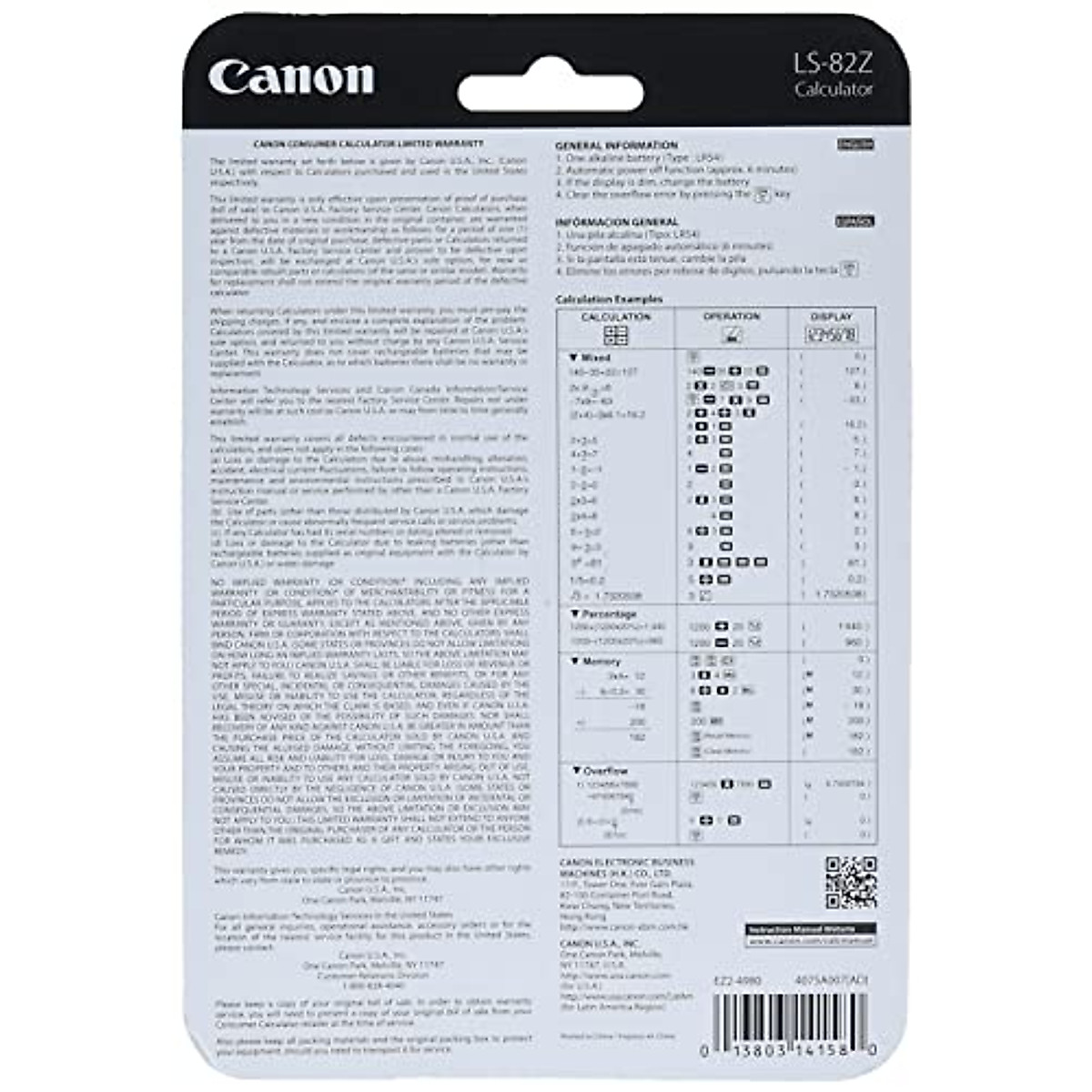 Canon LS-82Z Handheld Calculator, White