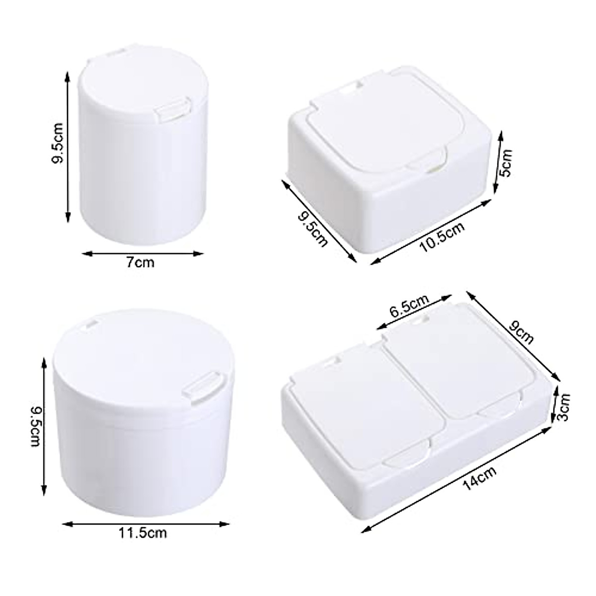 Hooshion Qtip Holder Dispenser with Lids, 4 Pack Plastic Cotton Swabs Dispenser for Vanity Makeup Organizer Storage, Qtip Holder Bathroom Set for Cotton Swab, Ball, Pads, Floss