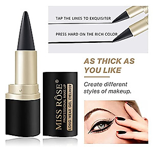 LOKFAR 2 Pcs Black Gel Cream Eyeliner Set, Tool Smudge Proof and Waterproof Matte Black Eye-liner Pencil Tattoo Eyeliner Pen Stick Makeup for Women
