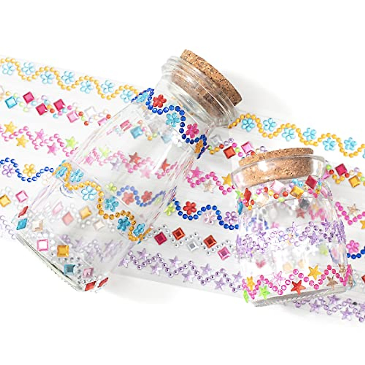 KAVI‘ S 6 Rolls Rhinestone Tape Set Glitter Self-Adhesive Beads Tapes Bling Masking Stickers for Craft, Kids, Scrapbook, DIY, Gift Wrapping (Stars Rays), 18mm