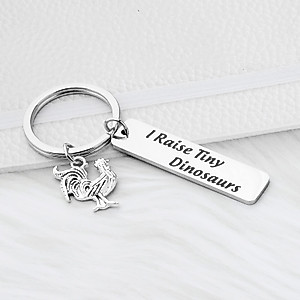 ENSIANTH Funny Chicken Lover Gift Chicken Keychain I Raise Tiny Dinosaurs Chicken Farmer Gift (I Raise Tiny Dinosaurs)