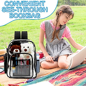 3 Pcs Clear Backpack and Lunch Bag Set, Heavy Duty Clear Bookbags Stadium Approved Transparent Bookbag School Bag with Handbag Pencil Case for Women, Black