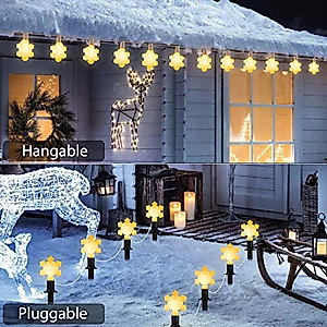 Christmas Snowflake Pathway Lights Outdoor, 14.3ft Plug in Walkway Lights Stake, Landscape Path Lights String for Christmas Lawn Garden Yard Decor, Hangable, Connectable, IP67 Waterproof, Warm White