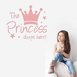 MASCARE Crown Star Wall Decal Princess Sleep Here Wall Sticker Wall Art Decor for Kids Bedroom Baby Nursery Removable Home Background Decoration
