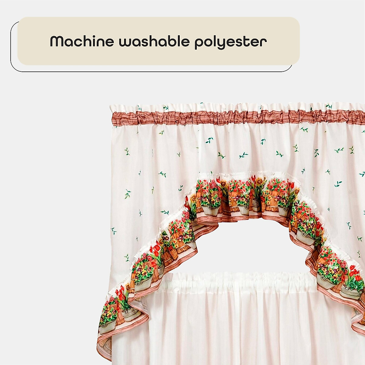 Light Filtering Printed Tier & Swag Window Curtain Set - 36 Inch Length, 57 Inch Width - Country Garden - Machine Washable Polyester Drape for Kitchen, Living, & Dining Room by Achim Home Decor