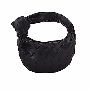 Woven Handbag Leather Shoulder Bag designer handbags for women Soft Fashion Mini Retro 2022 Handmade Hobo bag Clutch Purse (Black)
