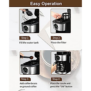 Teglu Coffee Maker with Grinder Built in 12 Cup, Programmable Grind and Brew Coffee Machine All in One with Warming Plate, Automatic Drip Coffee Pot with 60-oz Carafe BPA Free, 950W, Black-2023