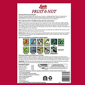 Lyric Fruit and Nut Wild Bird Seed - High Energy Wild Bird Food Mix - Attracts Woodpeckers, Chickadees & Other Songbirds - 20 lb bag