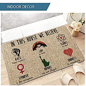 Artoid Mode in This House We Believe Decorative Doormat, Seasonal LGBT Science Feminism Humans Kindness Low-Profile Floor Mat Switch Mat for Indoor Outdoor 17 x 29 Inch