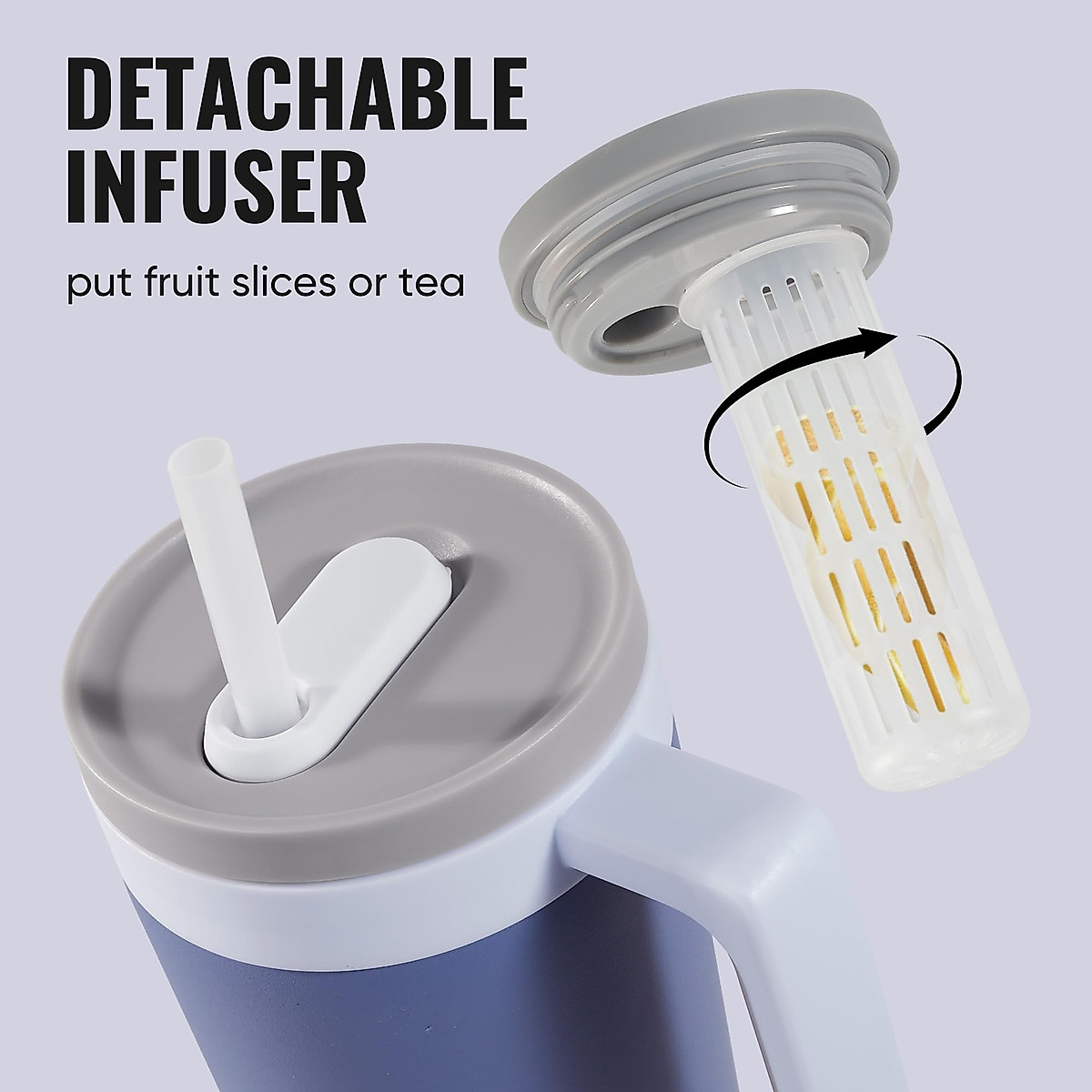 Fijinhom 40 oz Tumbler with Handle and Straw, Triple Layer Insulated Stainless Steel Water Bottle with Infuser, Travel Tumbler Fit Most Cupholder, Gifts for Women & Men, Grey Blue