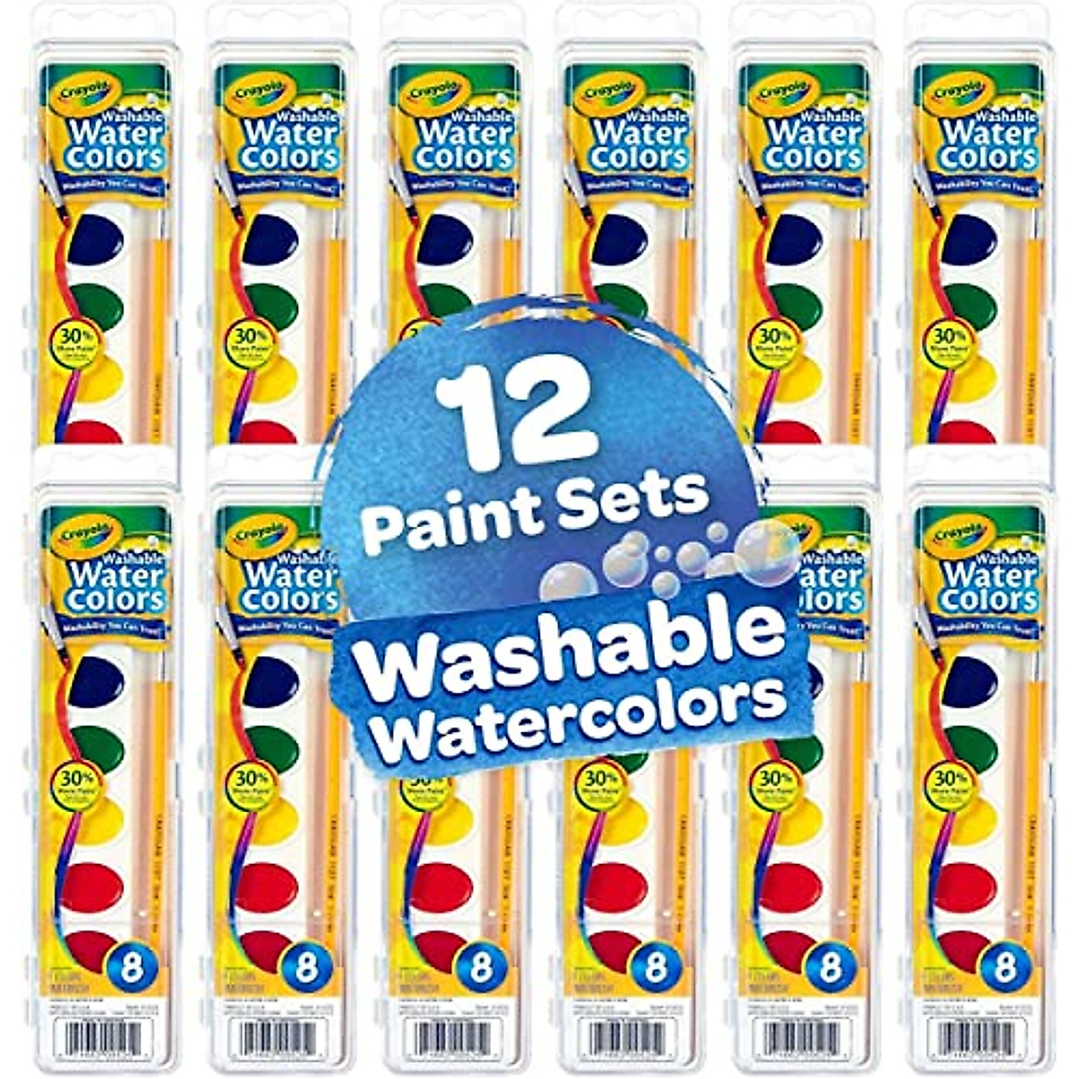 Crayola Washable Watercolors, 12 Paint Sets for Kids, School Supplies Bulk, 8 Vibrant Colors