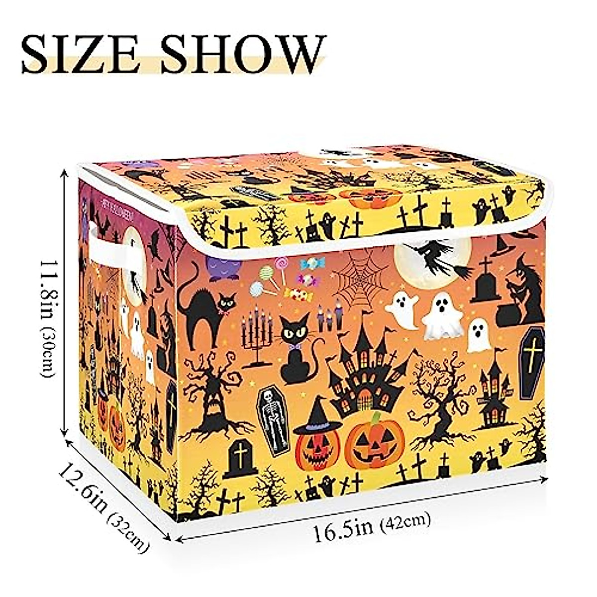 Krafig Halloween Party Foldable Storage Box Canvas Storage Bin Containers Baskets with Lids Handles Cubby Organizer Bins