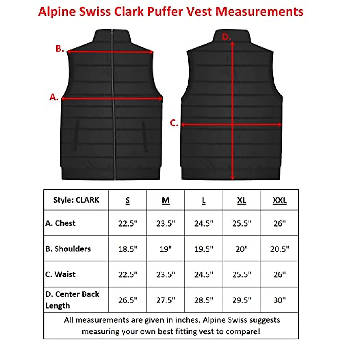 Alpine Swiss Clark Mens Lightweight Down Alternative Vest Jacket Black Large