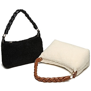 Like Dreams Women Soft Sherpa Top Handle Vegan Leather Winter Fashion Handbag Purse (Grey)