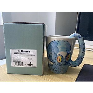 3D Coffee Mug, Handmade Hand Painted Creative Art Mug Ceramic Milk Cups Travel Mug Ocean Octopus Squid Style with Octopus Tentacles Beard Handle Christmas gift