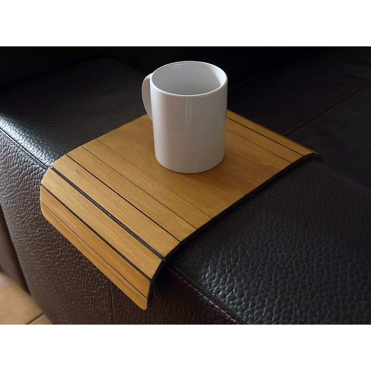 Wooden sofa armrest table in many colors as stone grey Small flexible over the couch side tables Narrow folding dining slinky arm tray Armchair trays server drink Slim wrap covers furniture