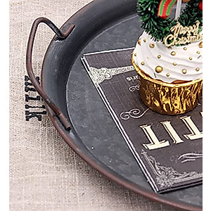Funerom Industrial Style Metal Iron Tray,Black Galvanized Tin Color (11.8 inch)