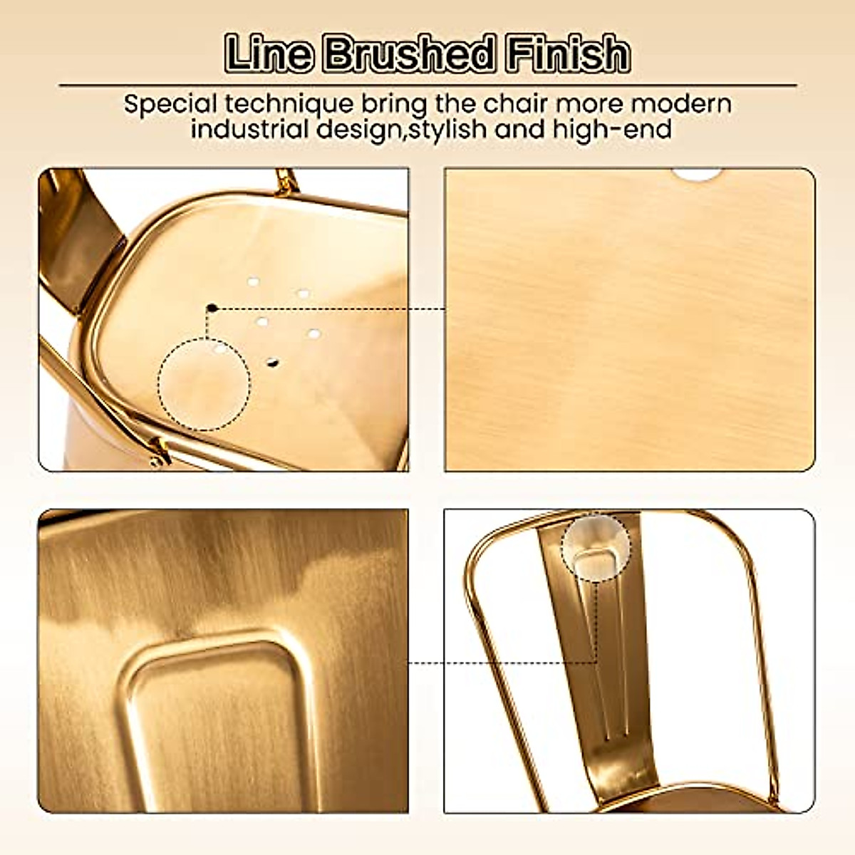 MFD LIVING 18 Inch Metal Dining Chair, Indoor Outdoor Patio Chair with Rustless, Stackable Chair for Restaurant Dining Room Chair Set of 4 (Gold)