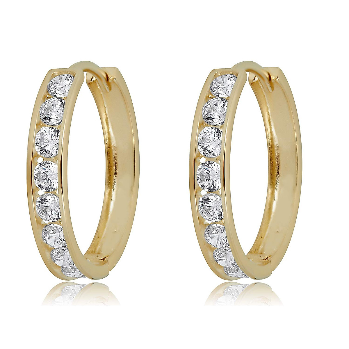 AVORA 10K Yellow Gold Channel Set Simulated Diamond CZ Huggie Hoop Earrings