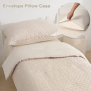 4-Piece Boho Tufted Toddler Bedding Set for Girls Boys Beige Jacquard Tufts Embroidery Bohemian Comforter Set for Kids Bed-in-a-Bag Bed Sheet Set with Comforter, Flat Sheet, Fitted Sheet, Pillowcase