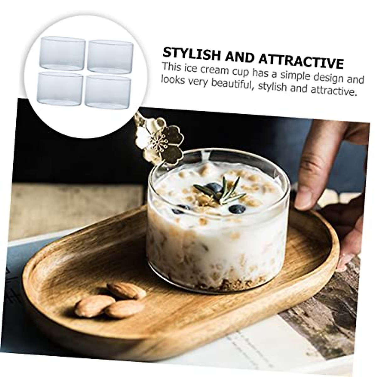 HOMSFOU 4pcs Pudding Baking Mold Ice Cream Bowls Glass Trifle Bowl Glass Clear Container Oven Safe Bowls Ramiken Glass Prep Bowls Glass Kitchen Dessert Cup Ramekins 12 Oz Oven Safe Mini