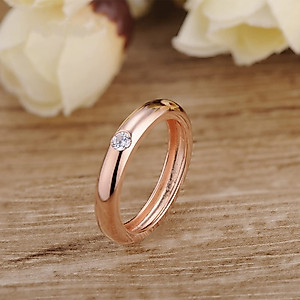 Santuzza 925 Sterling Silver Stackable Ring Cubic Zirconia Engagement Glossy Band Stacking Ring for Women (Rose Gold Plated,White CZ,9)