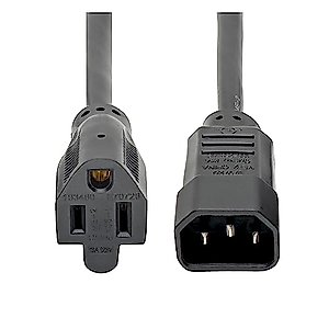 Tripp Lite Standard Computer Power Cord 10A, 18AWG (IEC-320-C14 to NEMA 5-15R) 1-ft.(P002-001-10A) Black