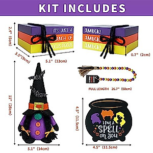 Halloween Decorations - Halloween Gnome Tiered Tray Decor - Hocus Pocus Wood Book Stack Sign Witches Cauldron Halloween Beads Garland Halloween Decorations for Home Halloween Fall Decorations Indoor