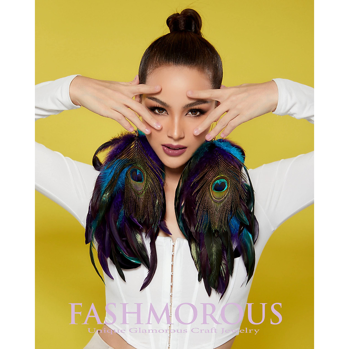 Fashmorous Peacock Feather Earrings Long Feather Earrings for Women Feather Earrings Purple