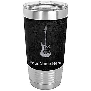 LaserGram 20oz Vacuum Insulated Tumbler Mug, Electric Guitar, Personalized Engraving Included (Faux Leather, Black)