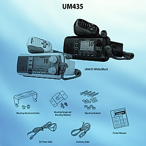 Uniden UM435 Advanced Fixed Mount VHF Marine Radio, All USA/International/Canadian Marine Channels Including New 4-Digit, CDN “B” Channels, 1 Watt/25 Watt Power, Waterproof IPX8 Submersible, White
