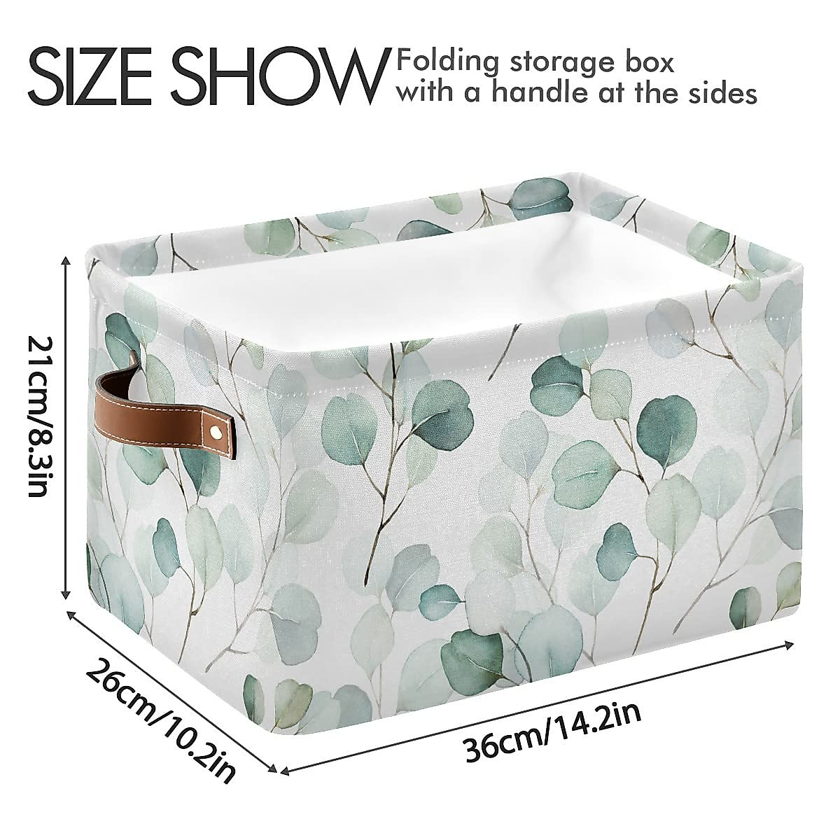 Wamika Leaves Flowers Storage Basket, Green and White Boho Botanical Foldable Storage Bins, 16x12x8 Inches, Durable Canvas Material, Easy to Clean, Collapsible for Space-Saving Storage