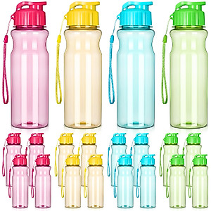 Tioncy 20 Pieces Plastic Water Bottles for Adults Bulk 17 oz Sport Drink Bottles with Handle Strap Lightweight Leakproof Drink Flip Top cups for Party Outdoor(Bright Color)