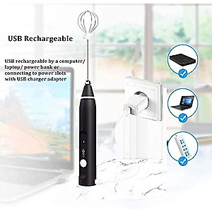 Milk Frother Handheld, Immersion Blender Cordlesss Foam Maker USB Rechargeable Small Mixer with 2 Stainless Whisks，Wisker for Stirring 3-Speed Adjustable Mini Frother for Cappuccino Latte Coffee Egg