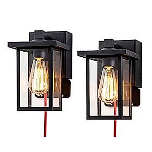 OUPAVOCS Outdoor Lights with GFCI Outlet, Black Front Porch Lights, Exterior Light Fixture with Outlet, Waterproof Outdoor Wall Sconce Wall Mount, Outside Lights for House Garage, Patio, 2 Packs