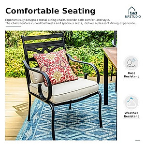 MFSTUDIO 7 Pieces Outdoor Patio Dining Set for 6, Steel Frame Slat Larger Rectangular Fretwork Table with 1.7" Umbrella Hole and 6 Metal Mesh Chairs for Backyard, Garden, Lawn