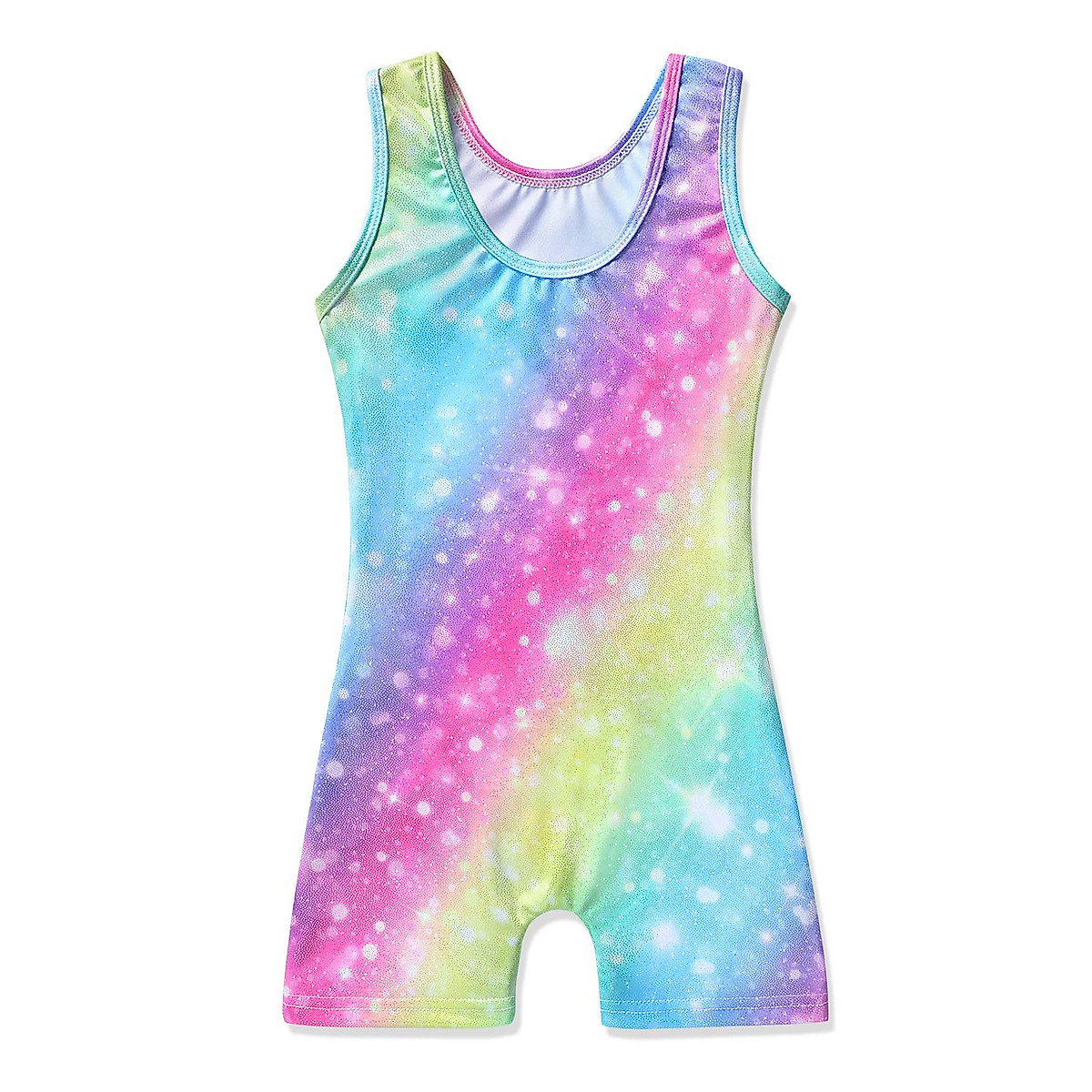 HOZIY Gymnastics Leotards With Shorts for Girls Size 9-10 Years Old Rainbow Colorful Stripe Sparkly 8-10 year old Multicolor Glittler Biketard Dance Clothing Clothes Apparel Kids Leo Tumbling Outfits