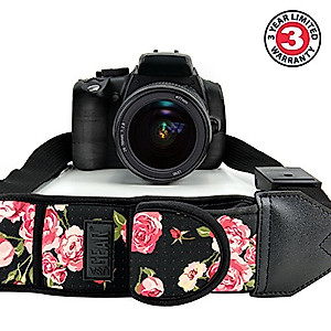 USA GEAR Camera Sling Shoulder Strap with Adjustable Neoprene, Safety Tether, Accessory Pocket, Quick Release Buckle - Compatible with Canon, Nikon, Sony and More DSLR and Mirrorless Cameras (Floral)