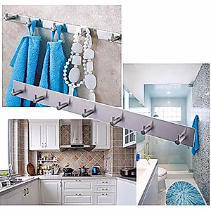 Self Adhesive Key Hooks and Hanger, Stainless Steel Heavy Duty Coat Hanging Shelf Robe Towel Hanger Rack for Bathroom, Kitchen, Wall Mounted (6 Hooks)