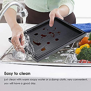 Solid Wood Serving Tray Rectangle Shape Handmade Multi Purpose for Tea Coffee Snack Food Fruit Water Tea Coffee Juice Breakfast Kitchen Decor 10 x 7.2 x 0.8 inch