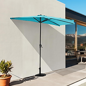 COBANA 9’ Half Round Patio Outdoor Umbrella with Crank for Deck, Balcony, Garden or Terrace Shade, Blue