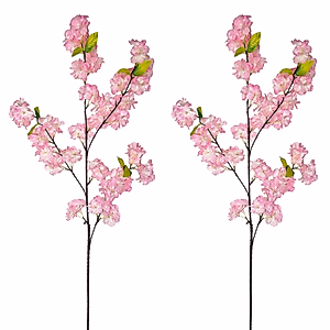 Rozwkeo 4pcs Artificial Cherry Blossom Branches Flowers Stems Silk Fake Pink Peach Flower Vase Arrangements Tall Faux Cherry Blossom Tree Artificial Plant for Home Garden Wedding Floral Decoration
