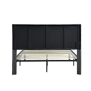 Queen Size Upholstered Platform Bed Frame with Headboard, Strong Wood Slat Support, Mattress Foundation, No Box Spring Needed, Easy Assembly, Gray