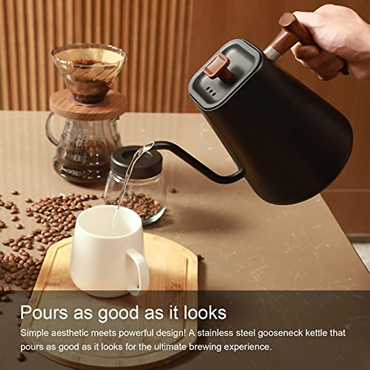 ARKANTOS 1L Gooseneck Electric Kettle with Auto Shut-off, Temperature control Stainless Steel Kettle, Keep Warm for 24h, Dry Burning Protection, Black